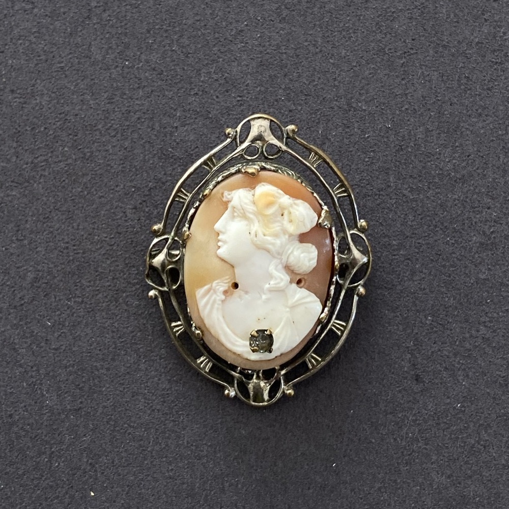 Antique Real Cameo Brooch Natural Shell Hand Carved W… - Gem